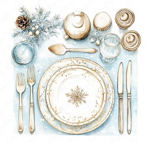 10 Watercolor Winter Dining Table Clipart, Festive Dinner Clipart ...