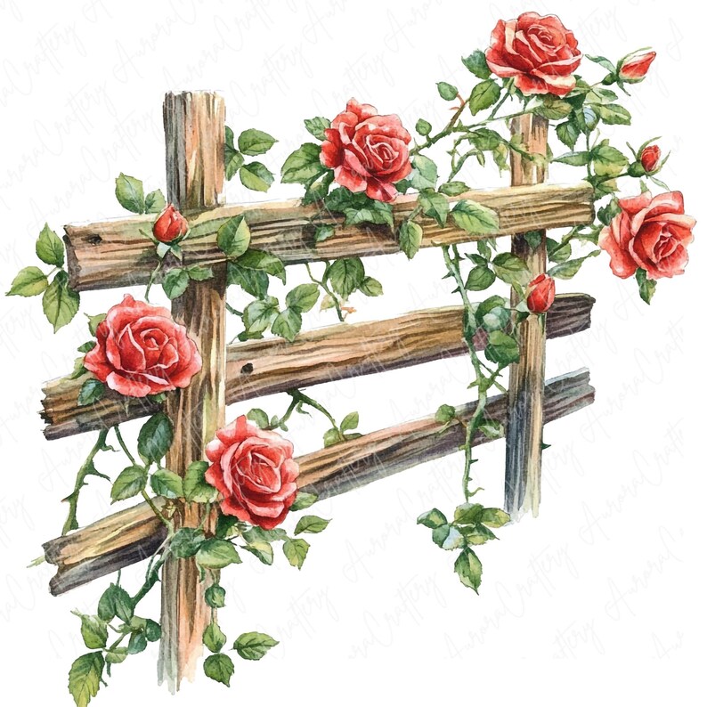 13 Watercolor Rose Fence Clipart, Romantic Valentine's Love Fences With ...