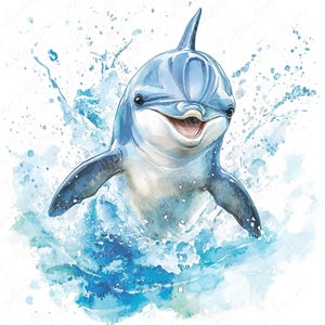 8 Watercolor Dolphin Clipart, Dolphin Sealife Clipart, Playful Dolphin ...