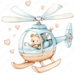 14 Baby Blue Helicopter and Airplane Clipart, Aviation-themed Baby ...