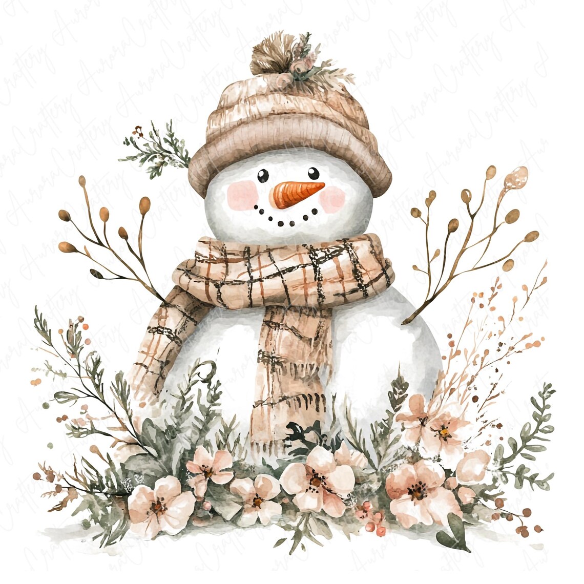 8 Winter Snowman Clipart, Festive Snowman Clipart, Cute Floral Snowman ...