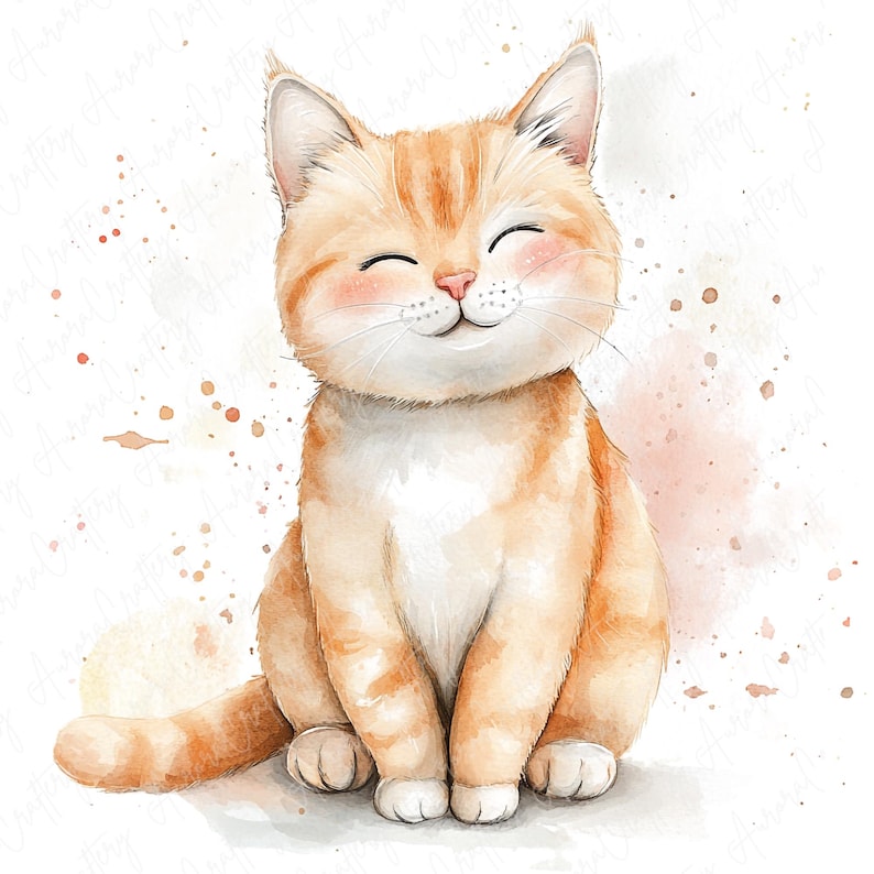 13 Watercolor Cute Cat Clipart, Whimsical Cat, Cute Kitten Clipart for ...