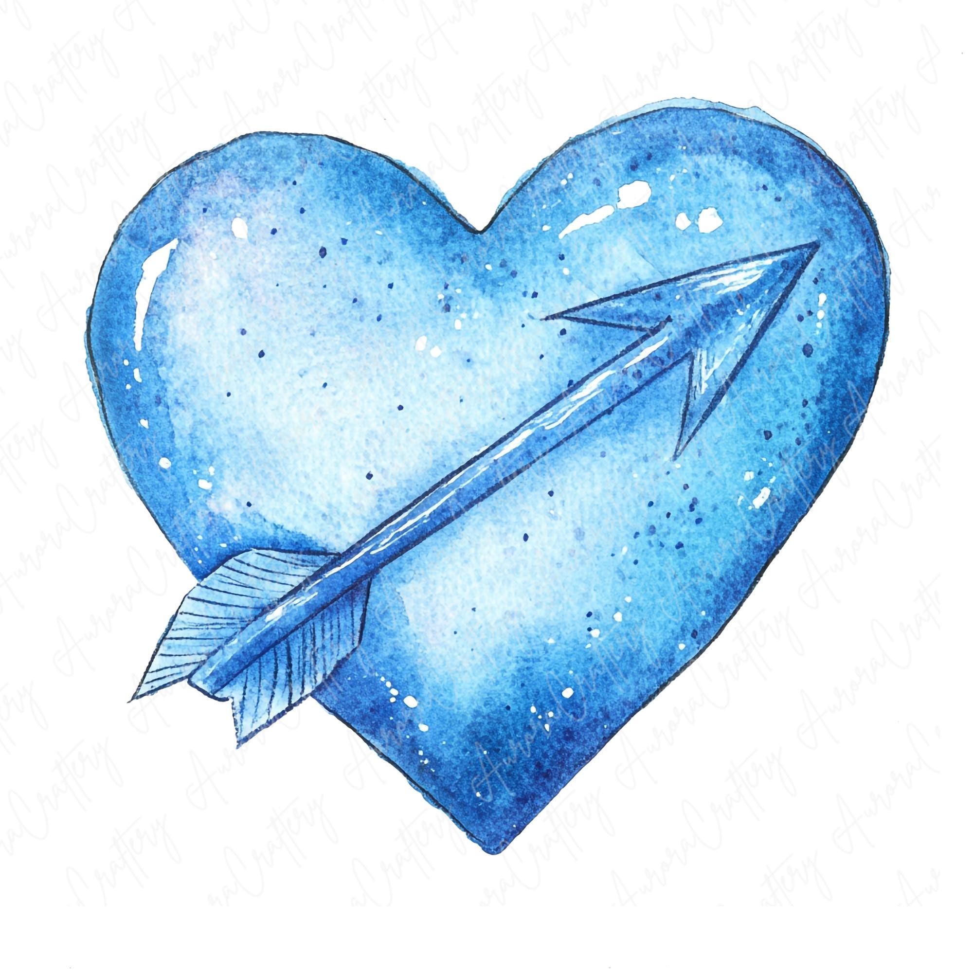 14 Watercolor Blue Heart Clipart, Blue Love Heart Illustrations for ...