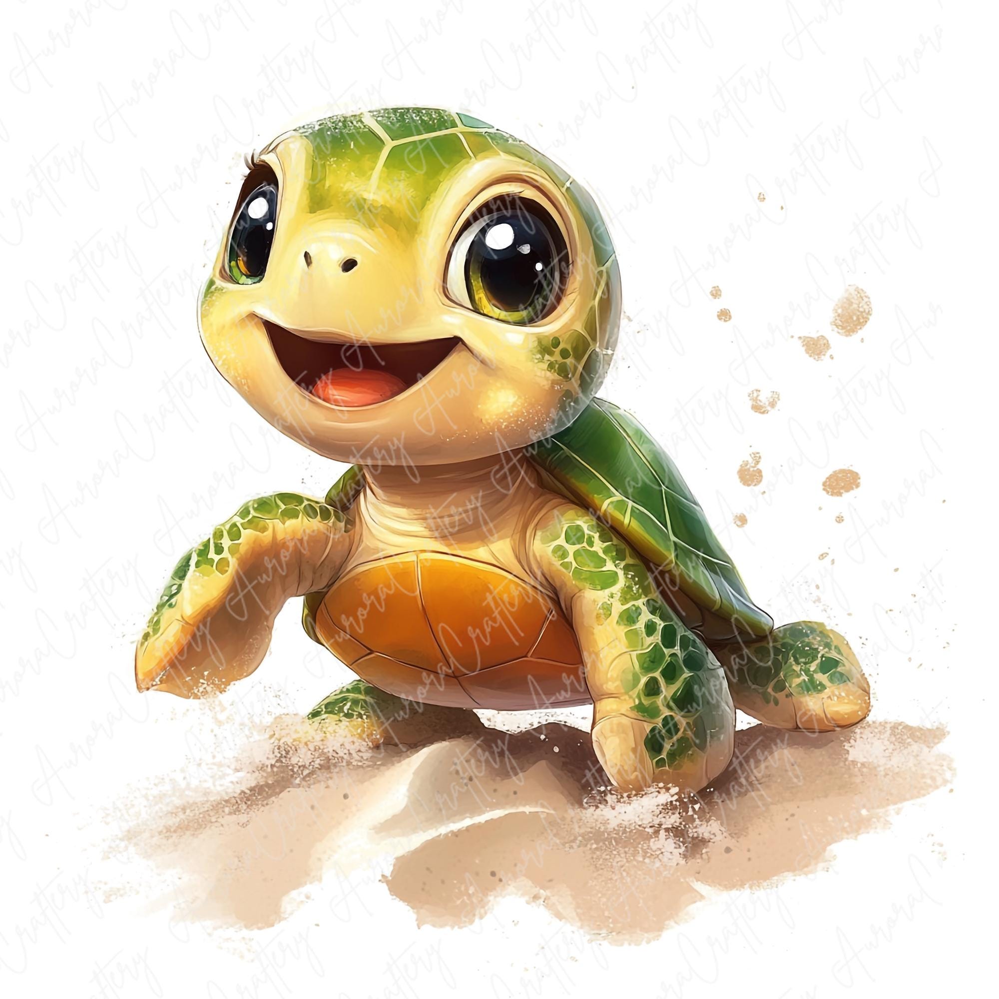 14 Watercolor Baby Turtle Clipart, Cute Sea Turtle Clipart for Paper ...
