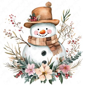 8 Winter Snowman Clipart, Festive Snowman Clipart, Cute Floral Snowman ...