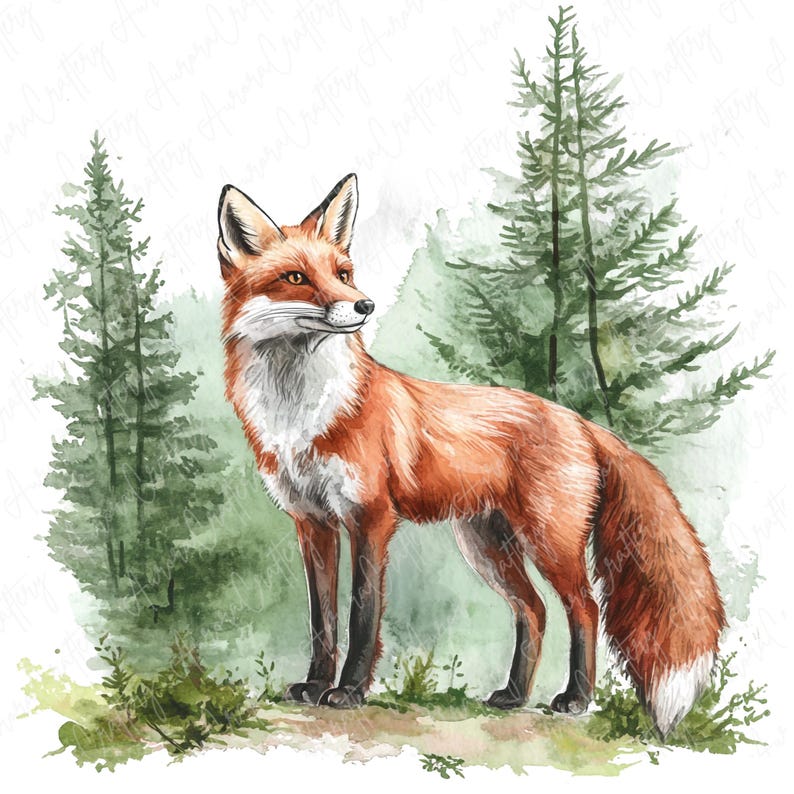 15 Watercolor Fox in Forest Clipart, Forest Fox Clipart, Majestic Fox ...