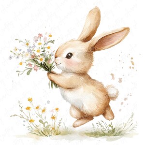 17 Watercolor Floral Rabbit Clipart, Cute Bunny Clipart Floral Rabbit ...
