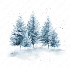 8 Winter Tree Clipart, Snowy Pine Tree, Snow on Trees Landscape, Blue ...