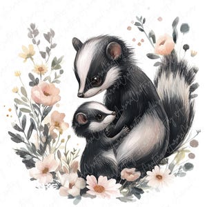13 Watercolor Skunk Clipart, Woodland Skunk, Cute Forest Animal Clipart ...