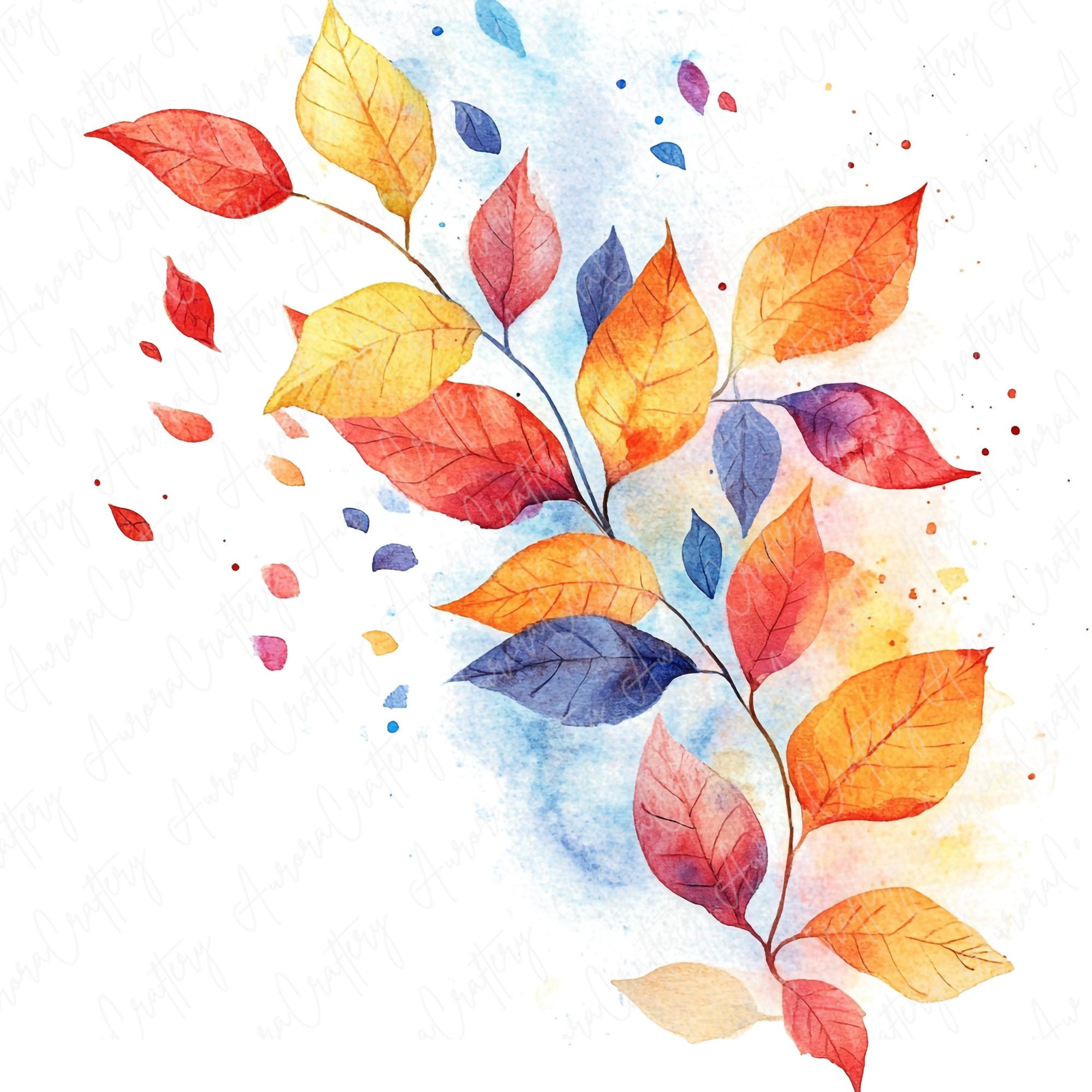 14 Fall Leaves on Branch Clipart, Autumn Leaf Watercolor, High Quality ...