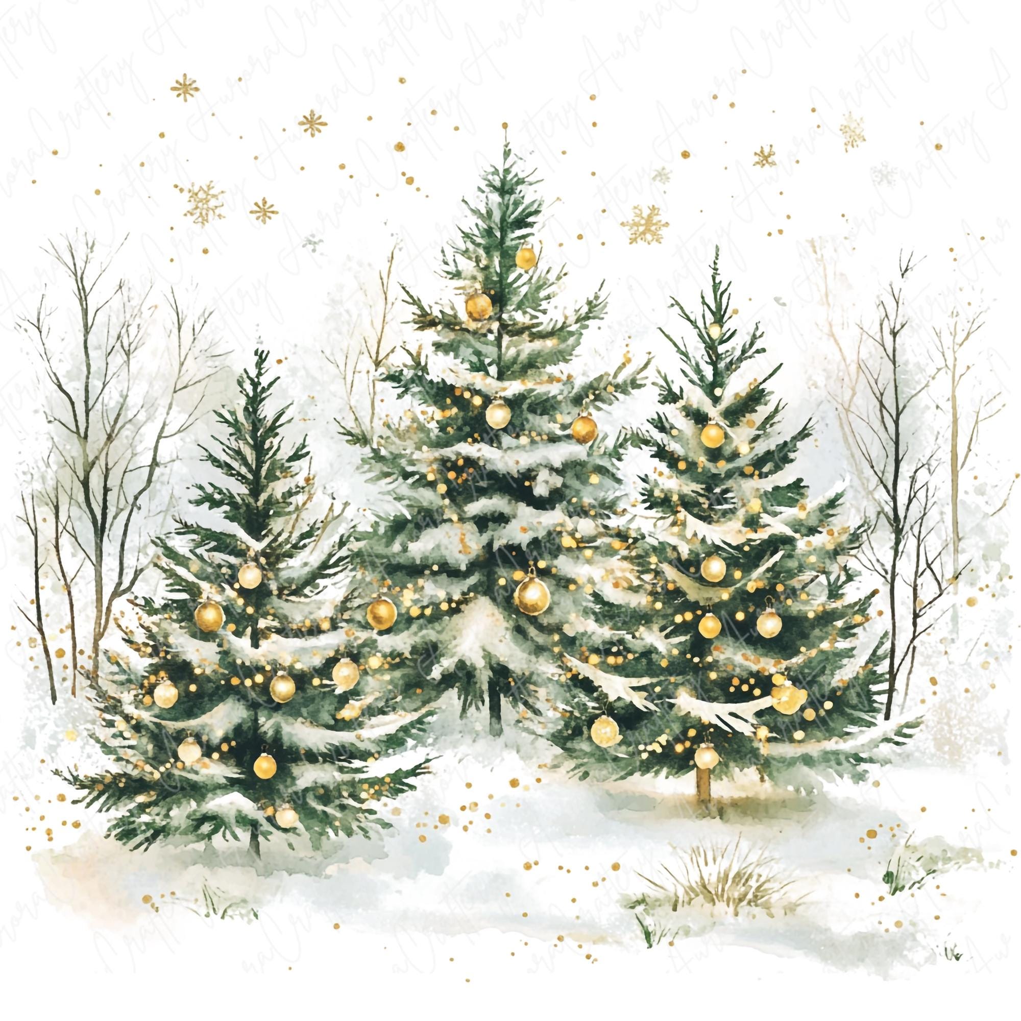 7 Watercolor Snowy Pine Trees Clipart, Winter Trees Clipart, Festive ...