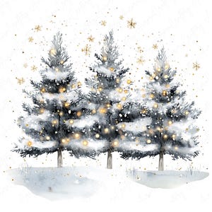 5 Watercolor Snowy Pine Tree Forest Clipart, Winter Forest Clipart ...