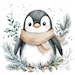 6 Watercolor Winter Penguins Clipart, Cozy Penguins With Scarves and ...