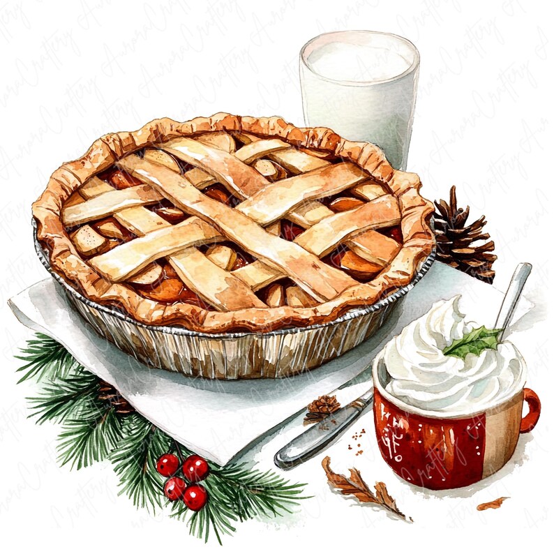 8 Watercolor Apple Pie Clipart, Traditional Dessert Clipart, Pie ...