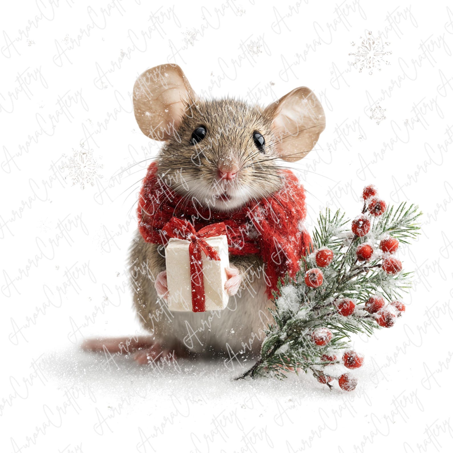 8 Watercolor Winter Mouse Clipart, Cute Mouse With Gift and Red Scarf ...