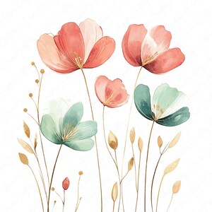11 Watercolor Coral and Mint Floral Clipart, Flower Clipart, High ...