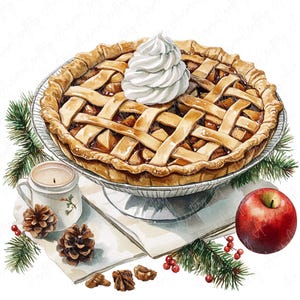 8 Watercolor Apple Pie Clipart, Traditional Dessert Clipart, Pie ...