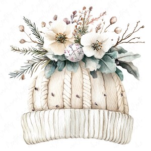 8 Festive Winter Hat Clipart, Floral Cozy Hats for Winter Craft ...