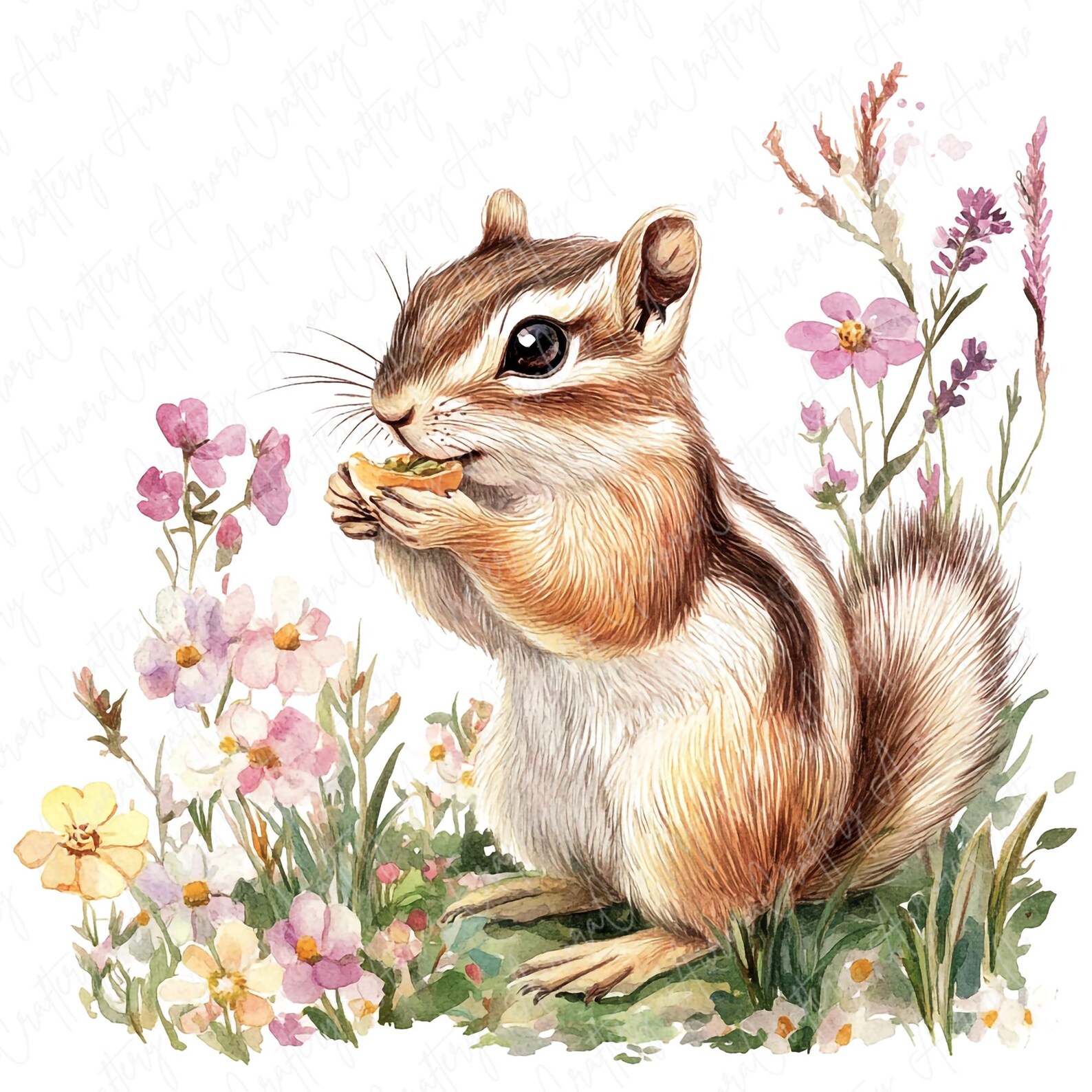 10 Watercolor Chipmunk Clipart, Woodland Chipmunk With Flowers, Forest ...