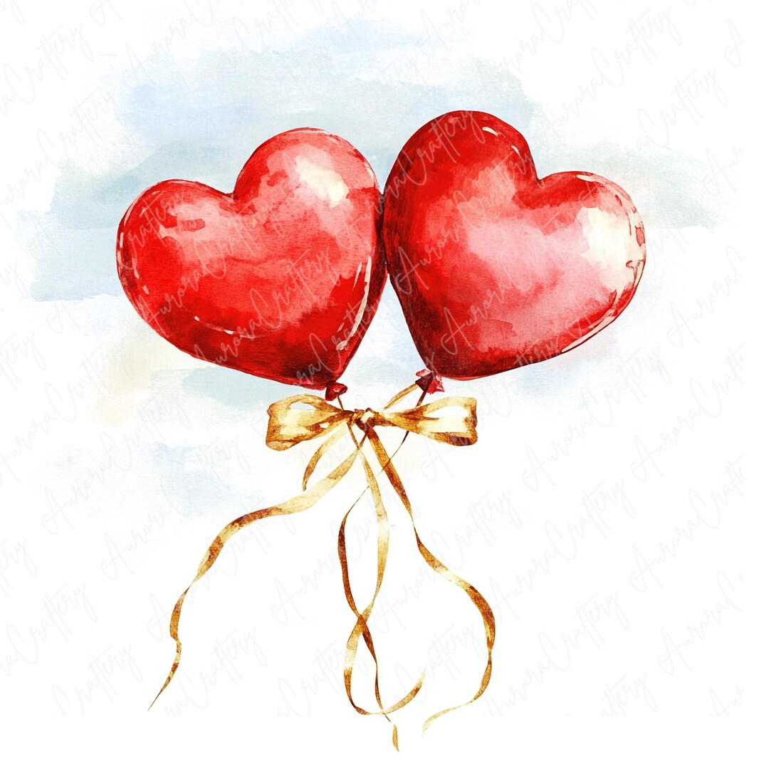 7 Watercolor Valentine Balloon Clipart, Romantic Floating Heart Balloon ...