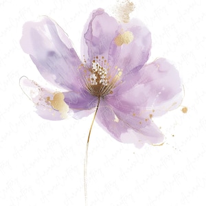 12 Abstract Purple Watercolor Floral Clipart Bundle, Soft Purple ...