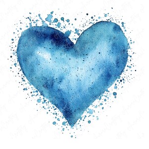 14 Blue Love Hearts Watercolor Clipart, Romantic Blue Heart Clipart for ...