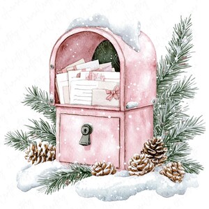 8 Pink Mailbox Winter Clipart, Winter Letters Clipart, Festive Mailbox ...