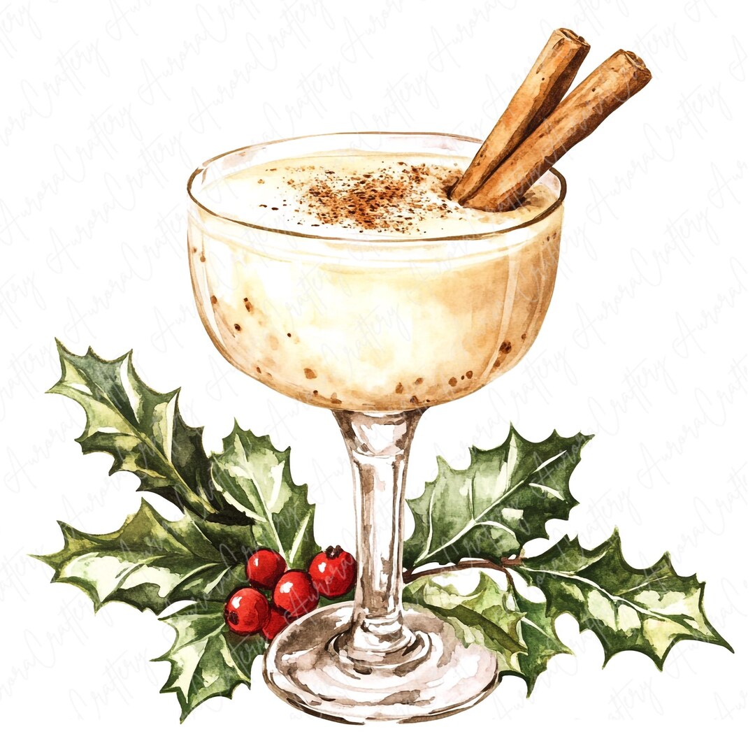 8 Watercolor Eggnog Clipart, Festive Holiday Beverages, Cinnamon ...