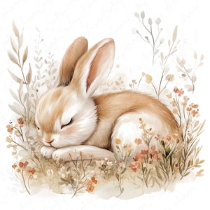 11 Watercolor Bunny Clipart, Woodland Bunny Pair Clipart, Floral Bunny ...
