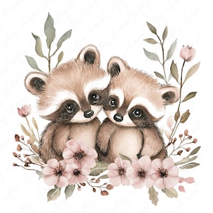 12 Watercolor Raccoon Clipart, Woodland Raccoon, Cute Forest Animal ...