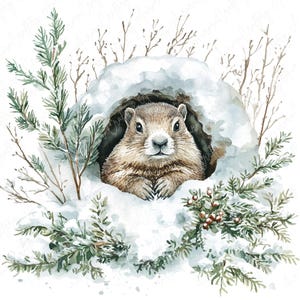 8 Watercolor Festive Groundhog Clipart, Winter Woodland Animal Clipart ...