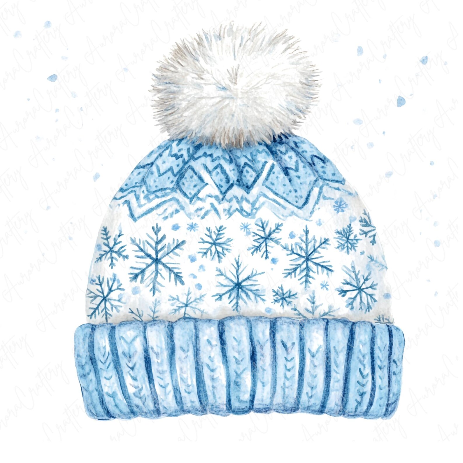 5 Watercolor Winter Knit Hat Clipart, Blue Beanies With Snowflakes ...