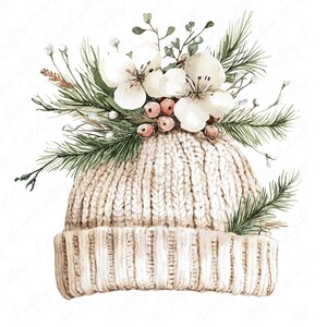 8 Festive Winter Hat Clipart, Floral Cozy Hats for Winter Craft ...