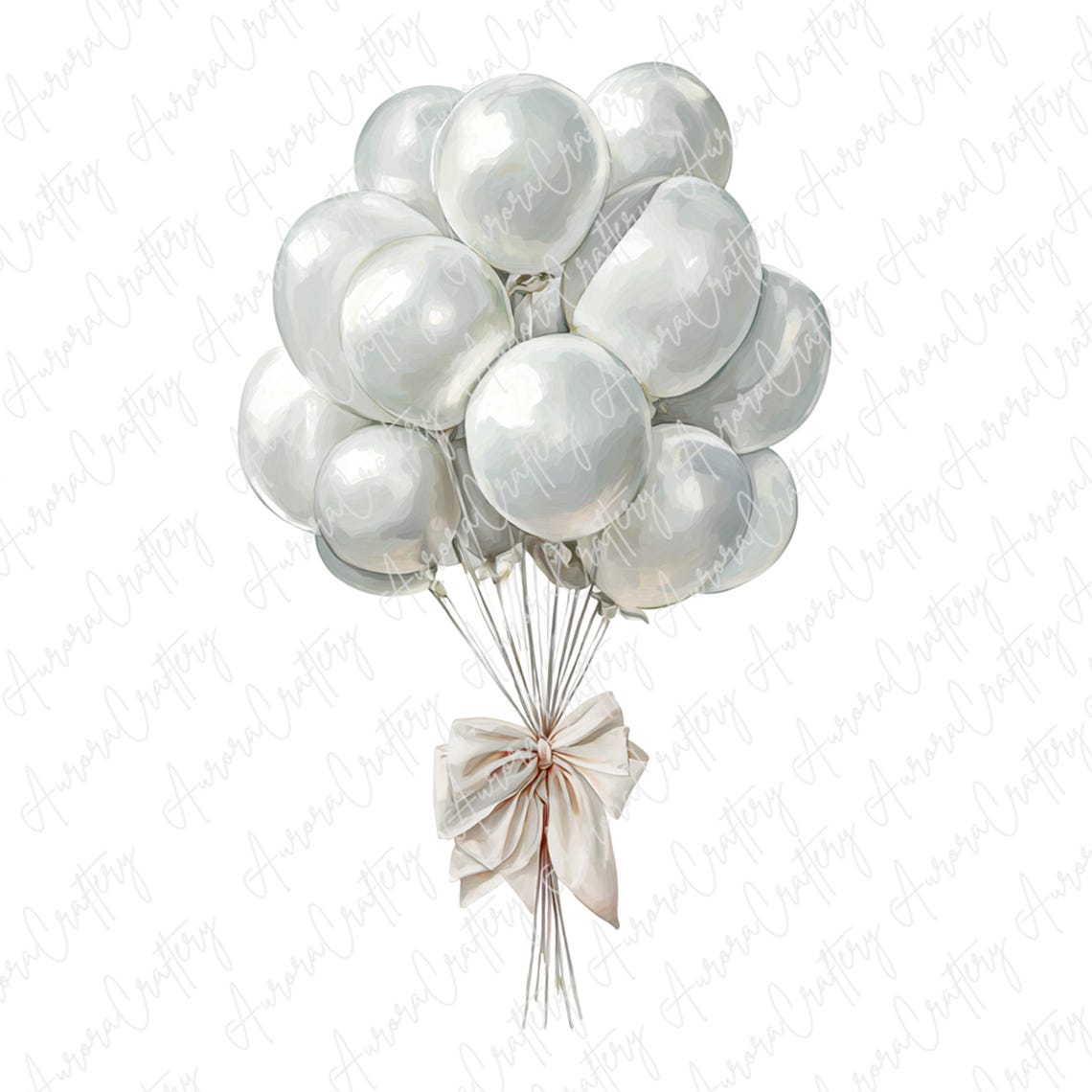 10 Watercolor Silver Balloon Clipart JPG, White and Gray Balloon ...