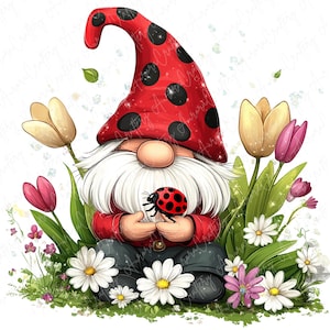 15 Spring Gnomes Clipart, Garden Gnome, Floral Gnome Clipart, Floral ...