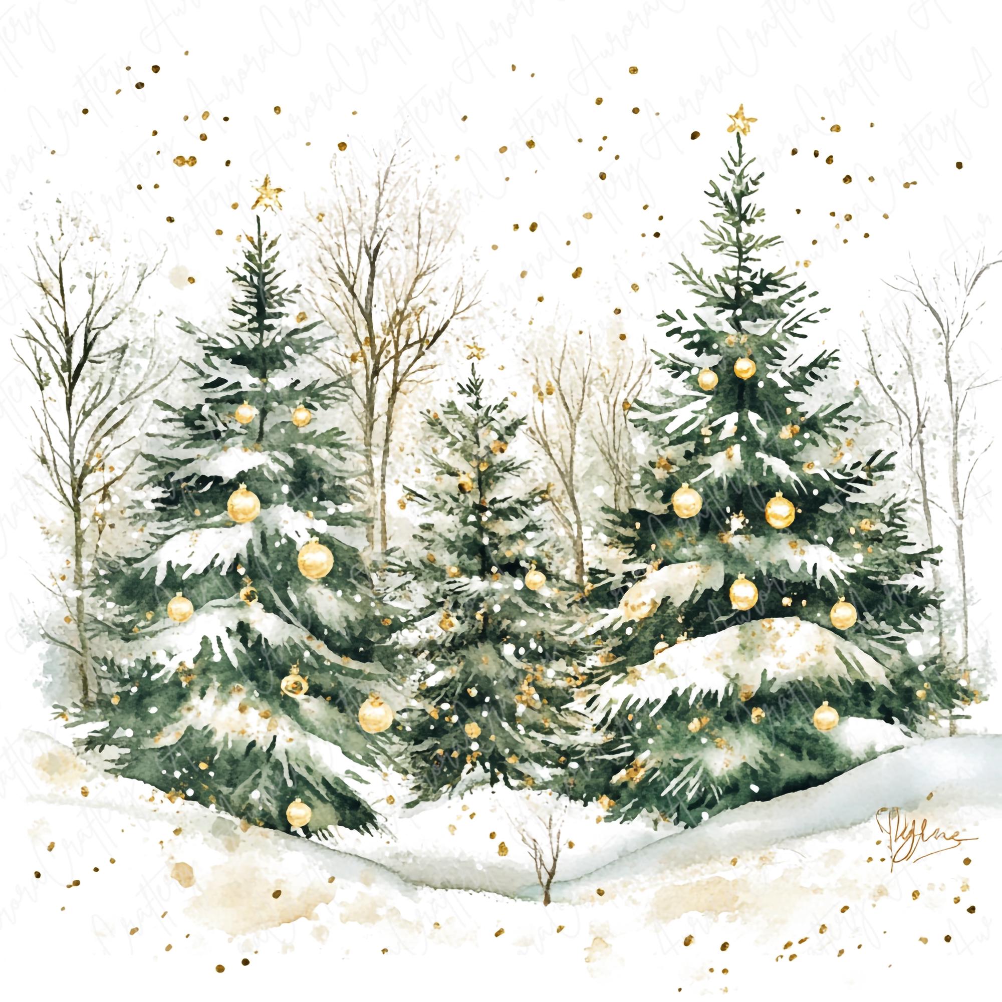 7 Watercolor Snowy Pine Trees Clipart, Winter Trees Clipart, Festive ...