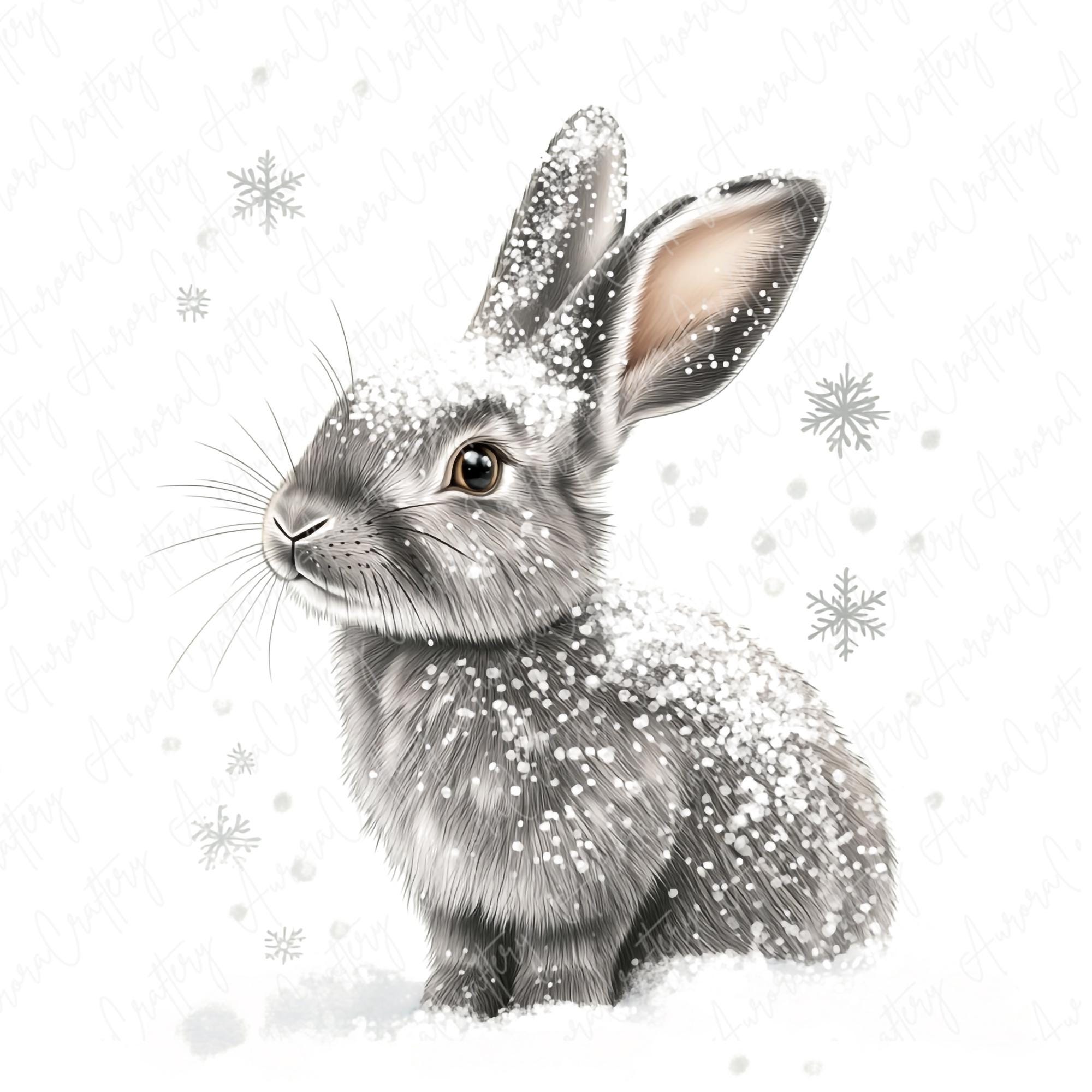 10 Watercolor Winter Rabbit Clipart, Woodland Bunny Clipart, Snowy ...