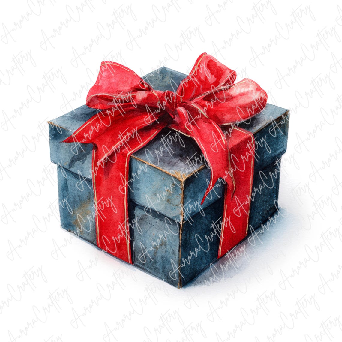 7 Watercolor Gift Box Clipart, Present Boxes With Red Ribbons, Holiday ...