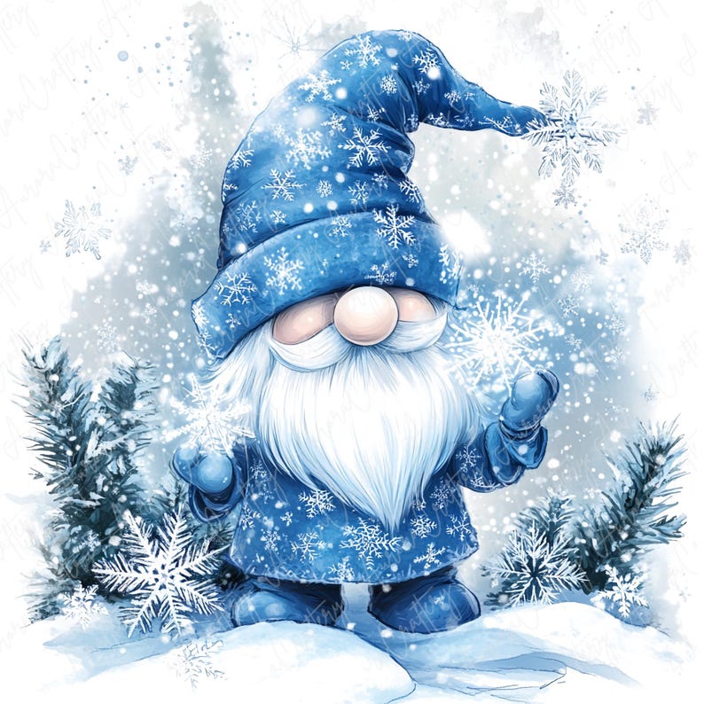 11 Winter Gnomes Clipart, Blue Gnome Snow, Festive Seasonal Clipart ...
