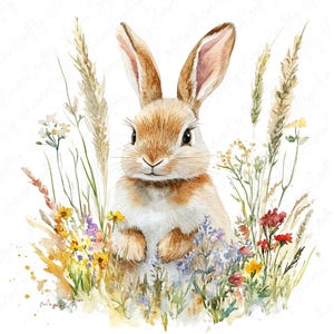 25 Watercolor Rabbit Farm Clipart, Watercolor Bunny, Cute Rabbit, Brown ...