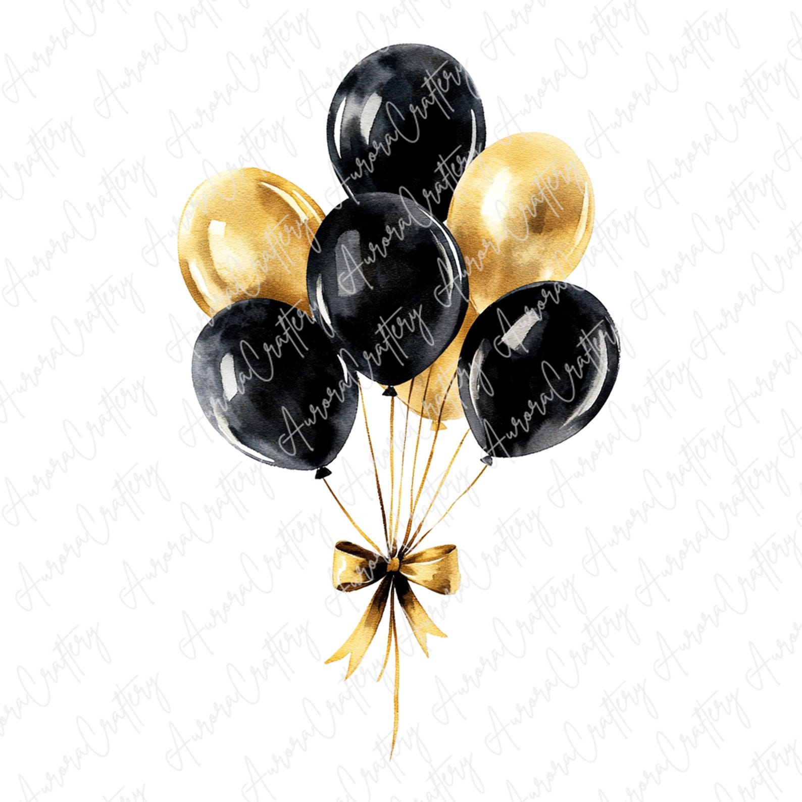 9 Black and Gold Balloon Clipart, Graduation Balloons, Stars, Confetti ...