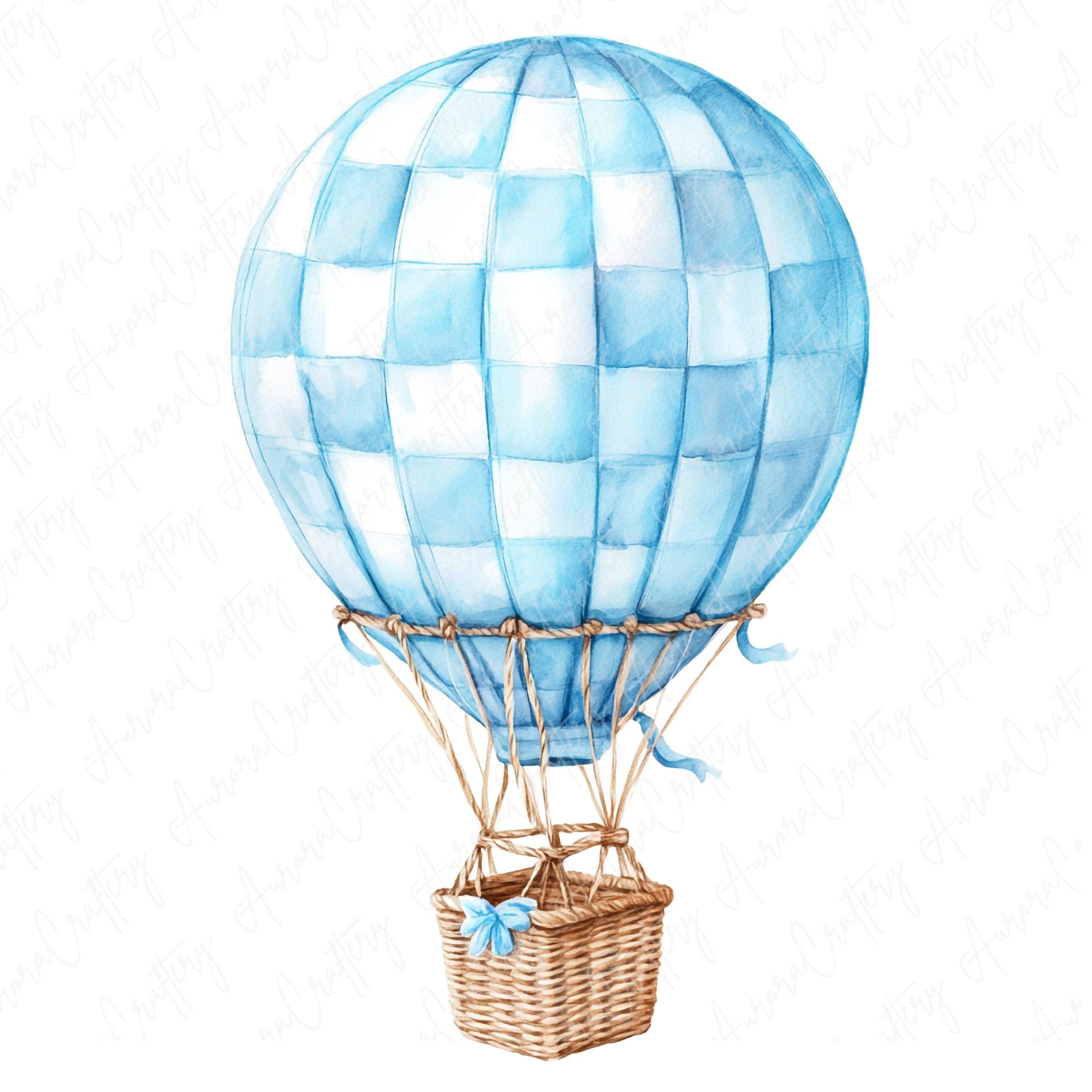 11 Baby Blue Hot Air Balloon Watercolor Clipart, Dreamy Nursery Decor ...