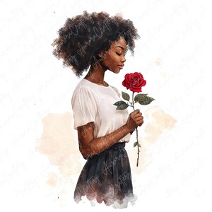 5 Watercolor Girl With Rose Clipart, Cute Girl Clipart, Love Clipart ...