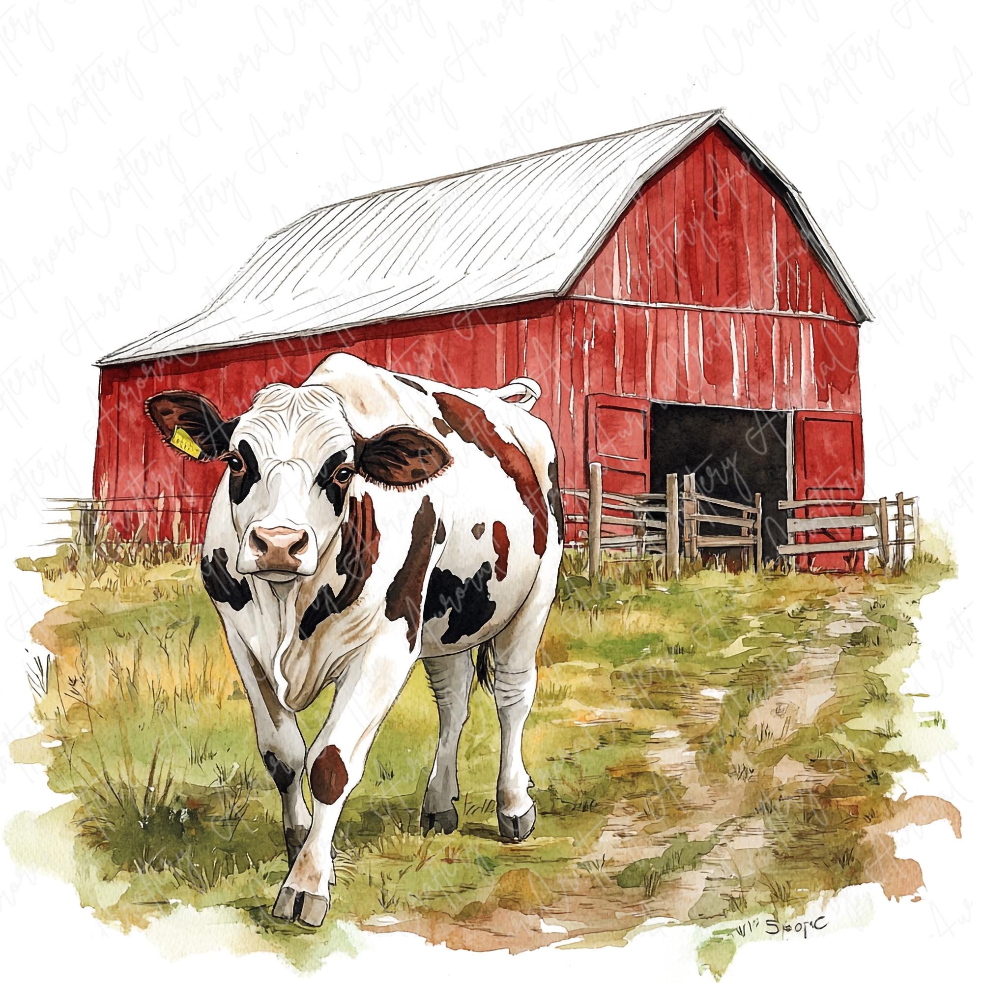 14 Cow Farm Clipart, Watercolor Cows, Watercolor Farm Animals Clipart ...