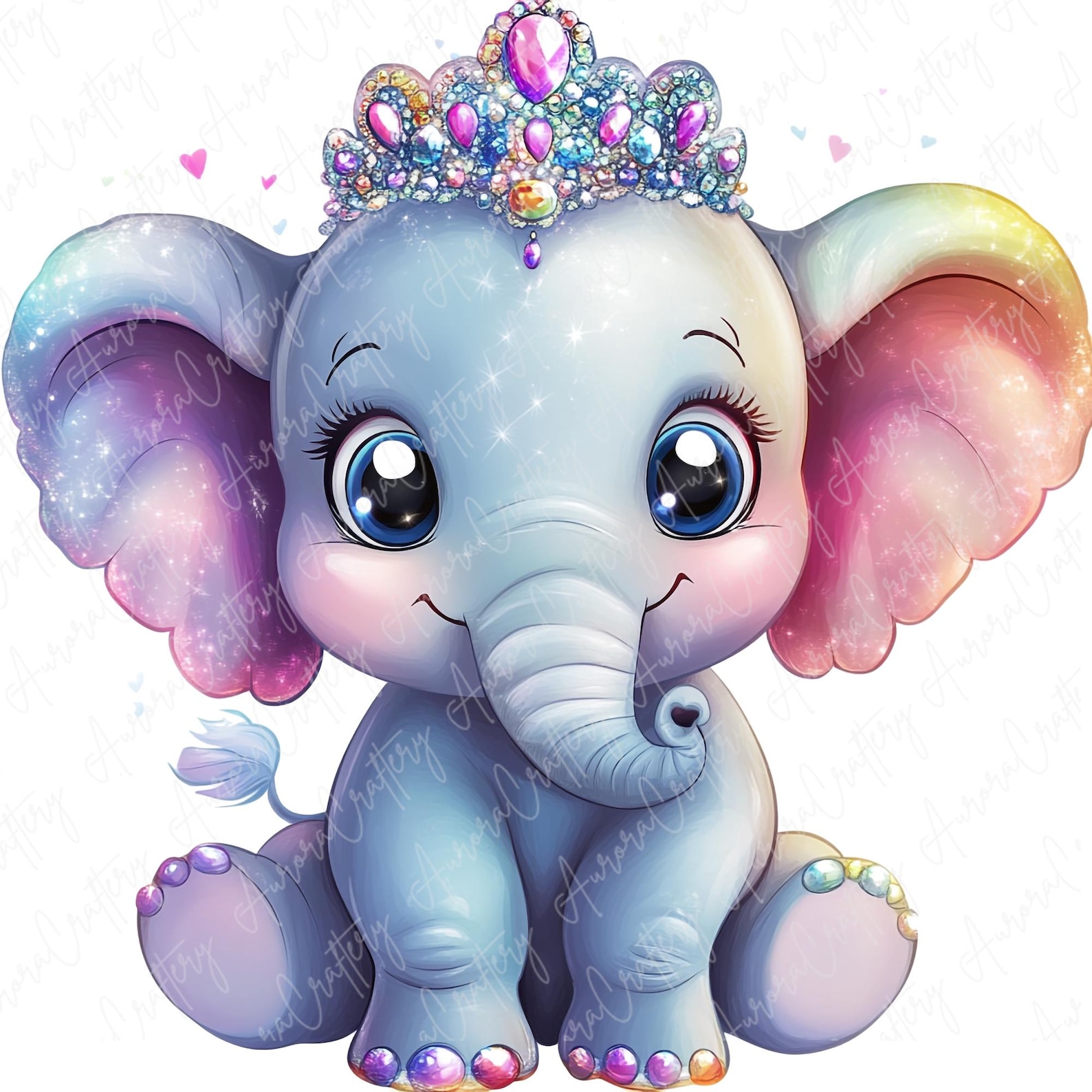 9 Watercolor Baby Elephant Princess Clipart Cute, Colorful Elephants ...
