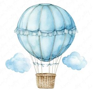 11 Baby Blue Hot Air Balloon Watercolor Clipart, Dreamy Nursery Decor ...