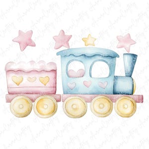 8 Pastel Toy Train Clipart, Watercolor Train With Stars and Hearts ...