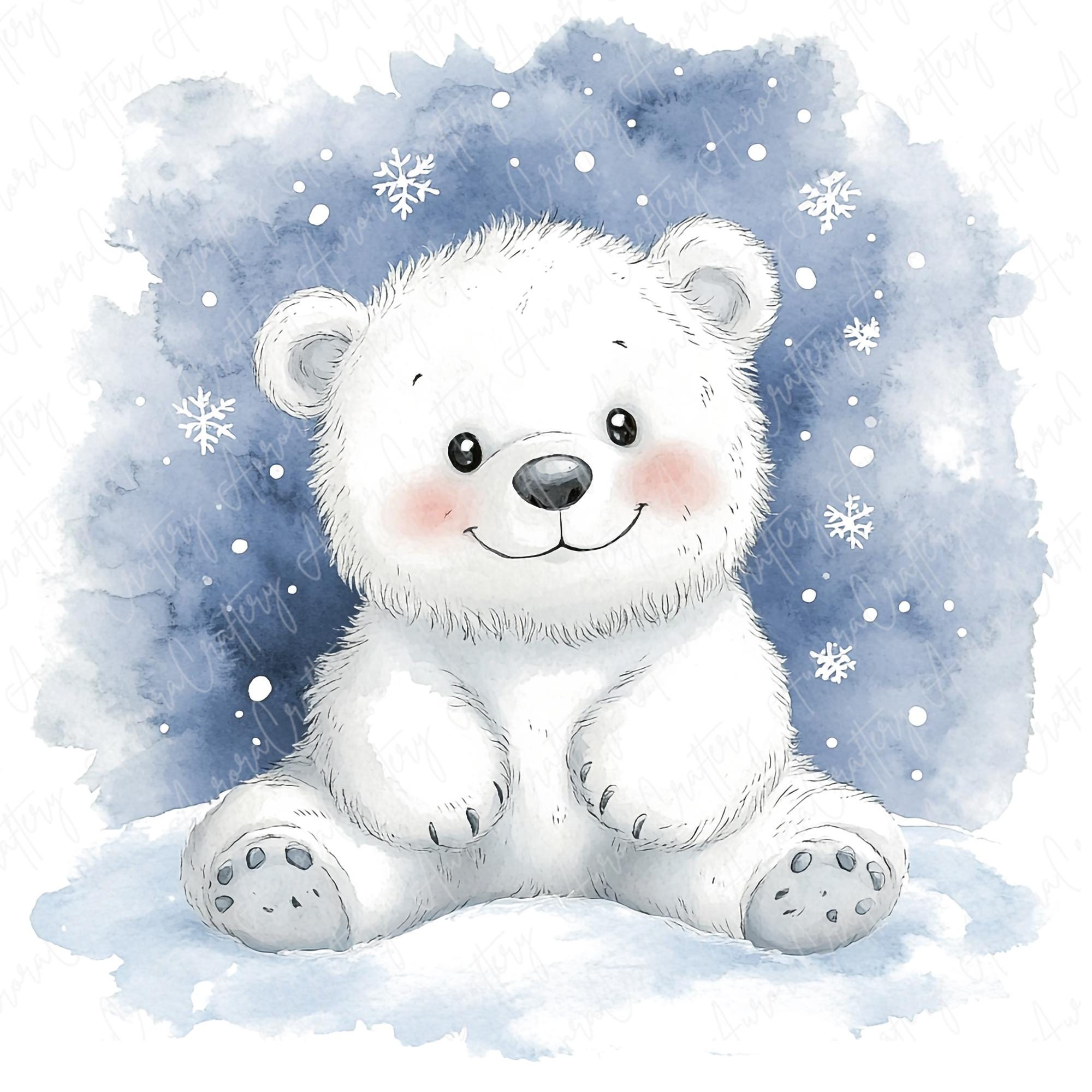 6 Watercolor Polar Bear Clipart, Cute Baby Polar Bear, Winter Animal ...