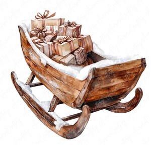 10 Winter Gift Sleds Clipart, Rustic Sleds Loaded With Gifts, Cozy ...