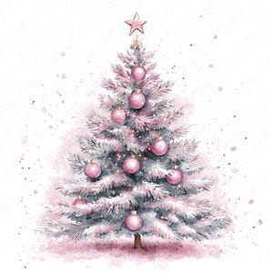 7 Watercolor Pink Glittery Winter Tree Clipart, Seasonal Tree Clipart ...